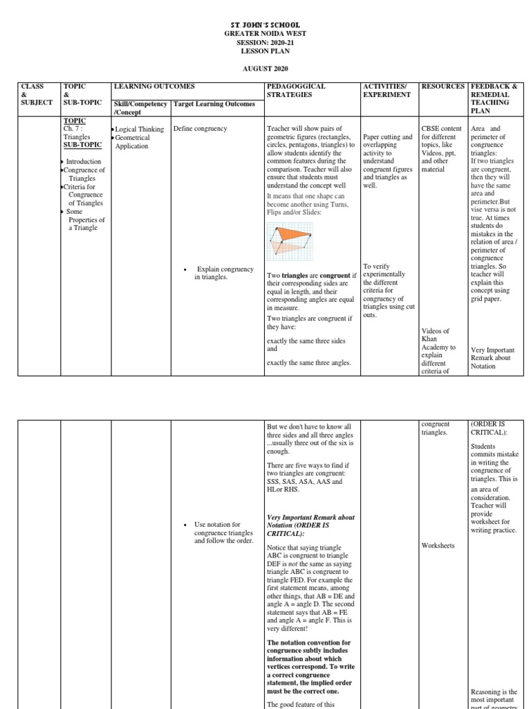 Lesson Plan Triangles | PDF | Triangle | Euclidean Geometry