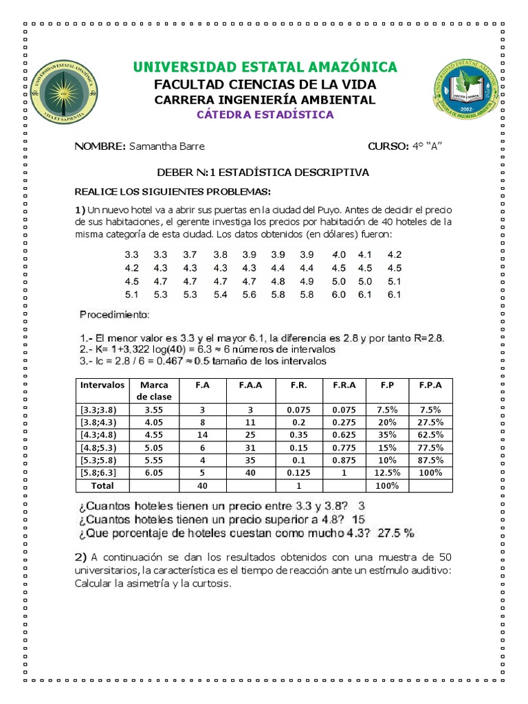 Deber Tablas de Frecuencia | PDF