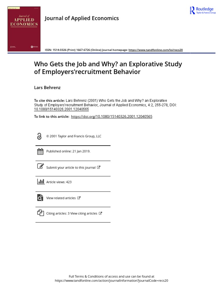 Who Gets The Job and Why An Explorative Study of Employers Recruitment ...