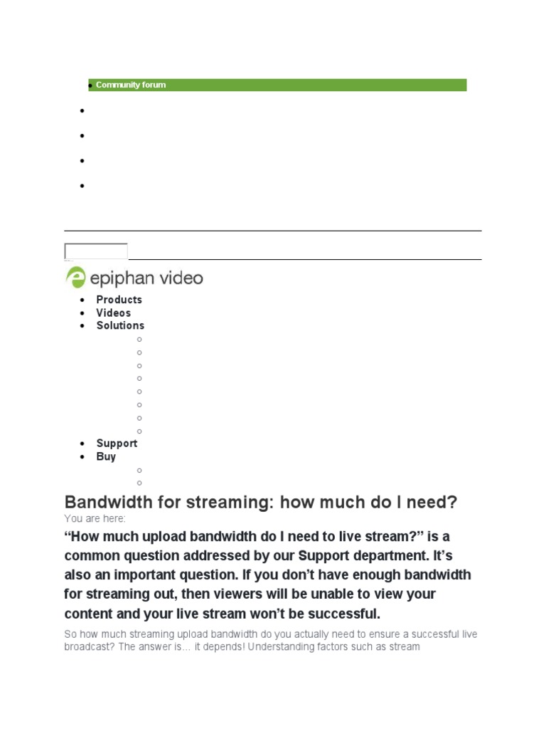 Bandwidth For Streaming: How Much Do I Need?: Products Videos Solutions | Download Free PDF ...