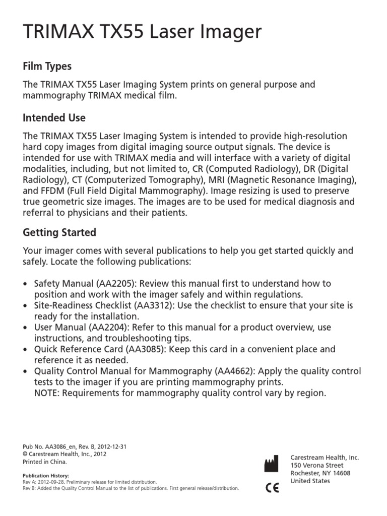 TRIMAX TX55 Laser Imager: Film Types | PDF