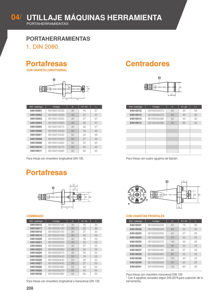 Portaherramientas DIN 2080 y Adaptadores | PDF | Corte | Carpintería