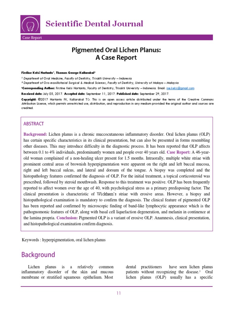 Scientific Dental Journal: Pigmented Oral Lichen Planus: A Case Report | PDF | Medical ...