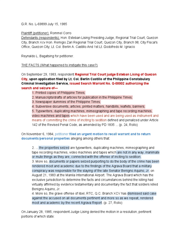 Corro V Lising Digest | PDF | Certiorari | Search Warrant