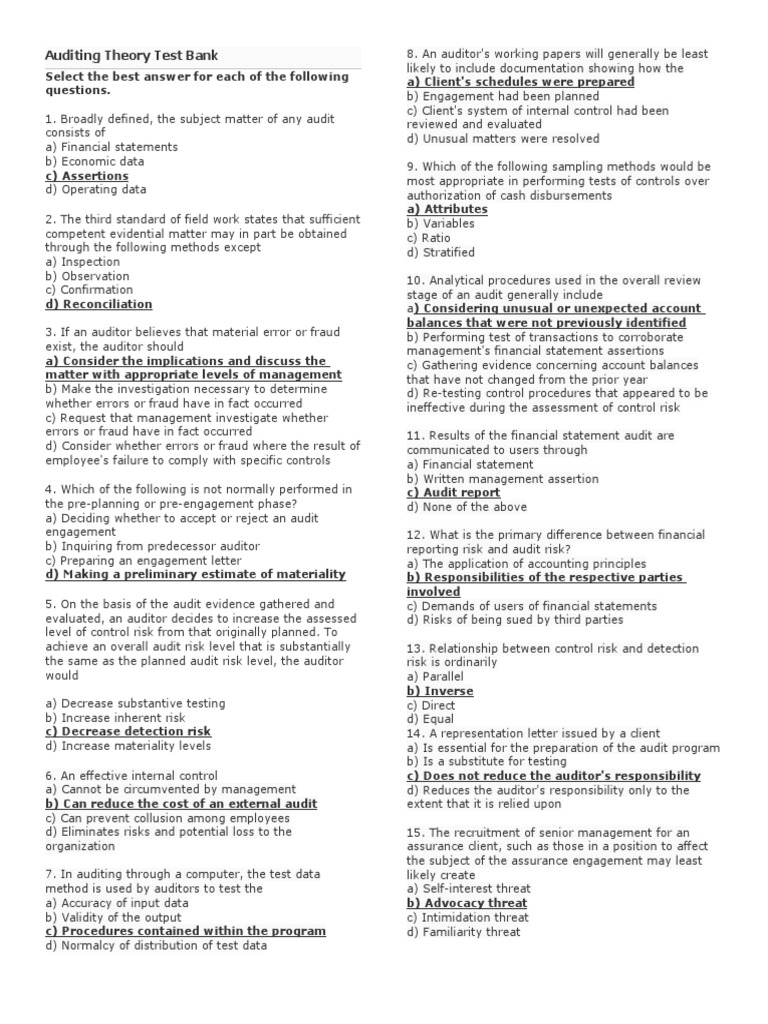 Auditing Theory Test Bank | PDF Auditing Theory Test Bank | PDF