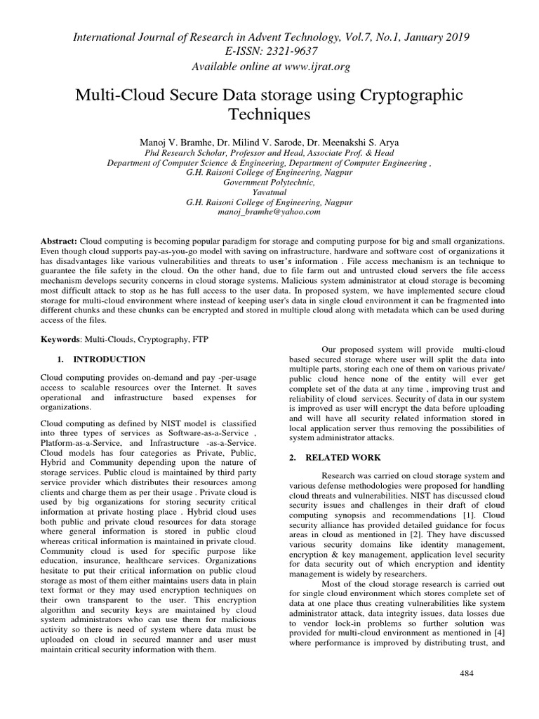 Multi-Cloud Secure Data Storage Using Cryptographic Techniques | PDF | Cloud Computing ...