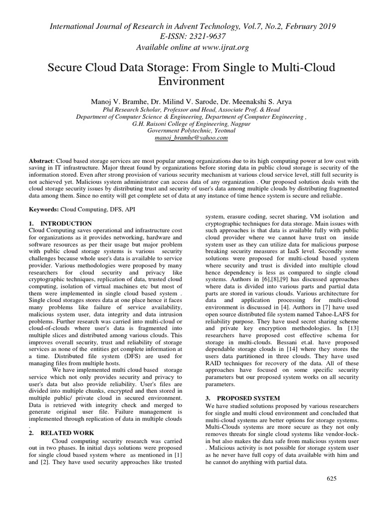 Secure Cloud Data Storage: From Single To Multi-Cloud Environment | PDF | Cloud Computing ...