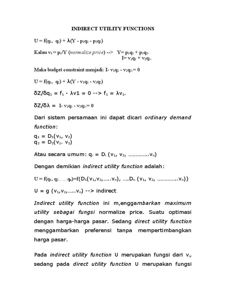 Indirect Utility Functions | PDF