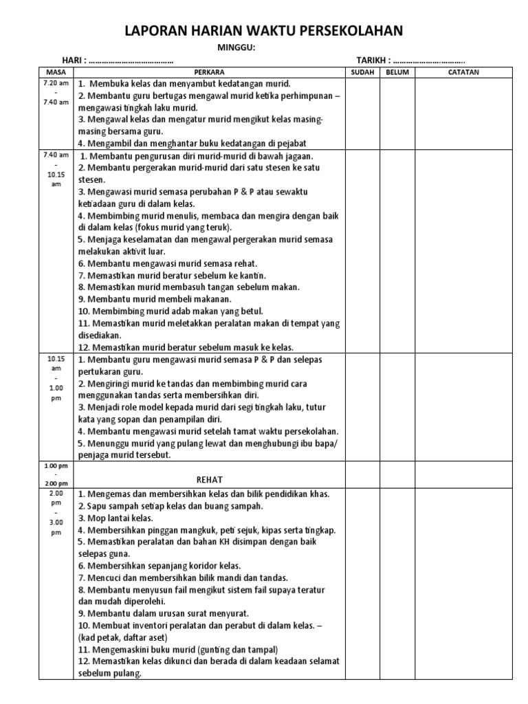 Laporan Harian Waktu Persekolahan PPM Ppki - Khamis | PDF