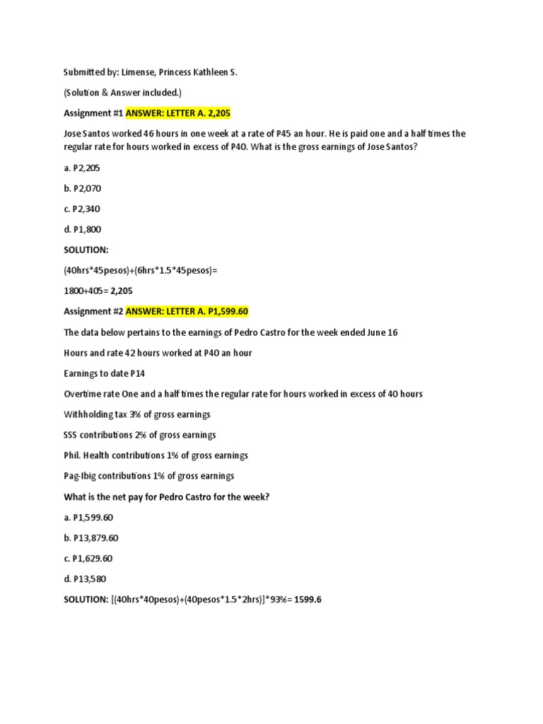 Assignment #1 ANSWER: LETTER A. 2,205 | PDF | Overtime | Employee Relations
