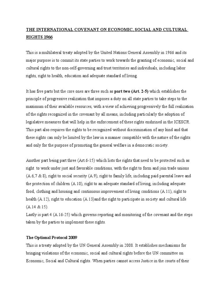 The International Covenant On Economic Social And Cultural Rights 1966