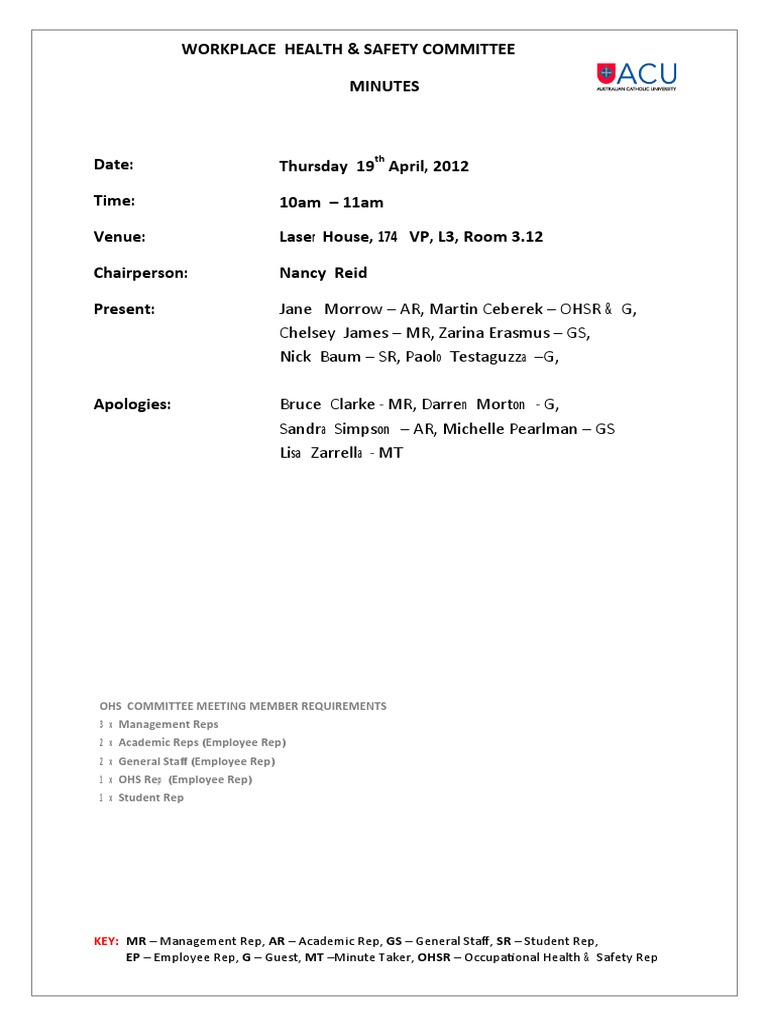 Workplace Safety Meeting Minutes Template | PDF | Business | Wellness