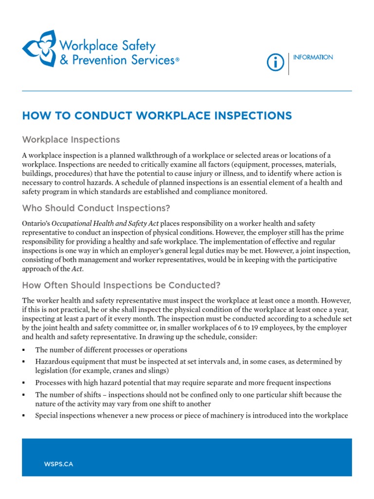 How To Conduct Workplace Inspections | PDF | Occupational Safety And ...