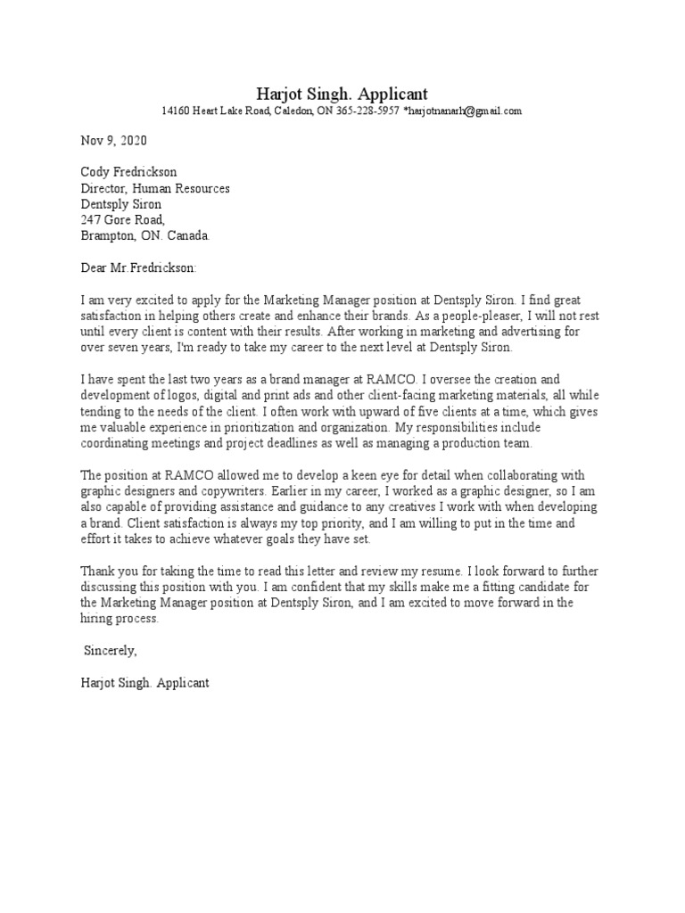 Cover Letter Assignment 4 | PDF