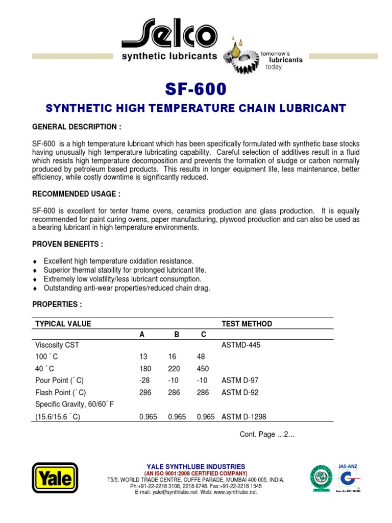 Synthetic High Temperature Chain Lubricant: General Description | PDF | Lubricant | Materials