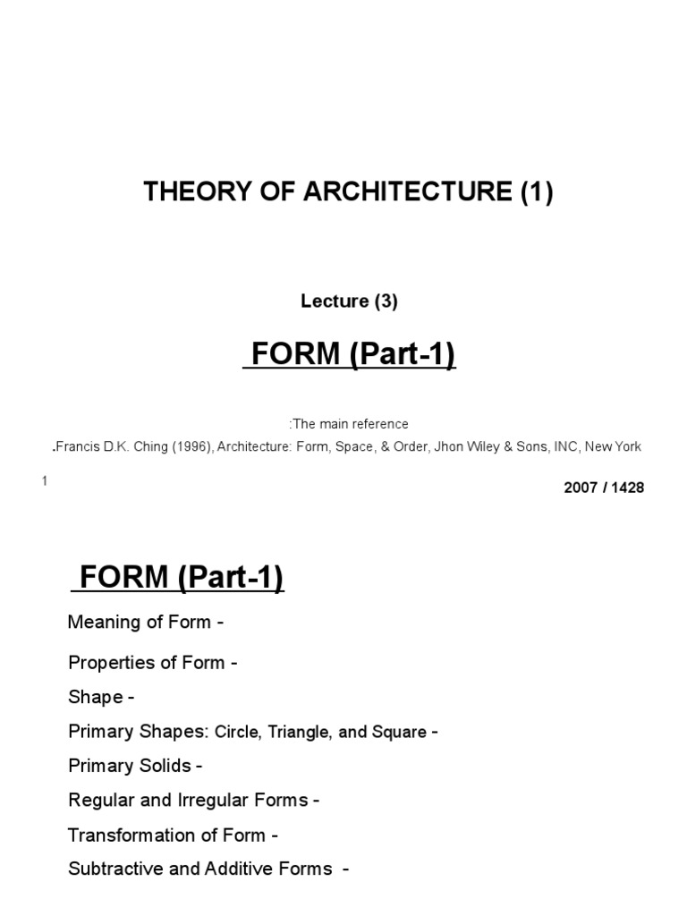 FORM Theory of Arch | PDF | Shape | Space