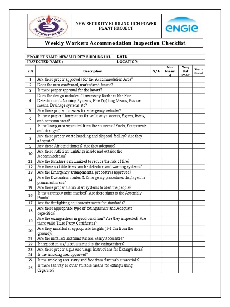 Workers Accommodation Checklist | PDF | Firefighting | Prevention