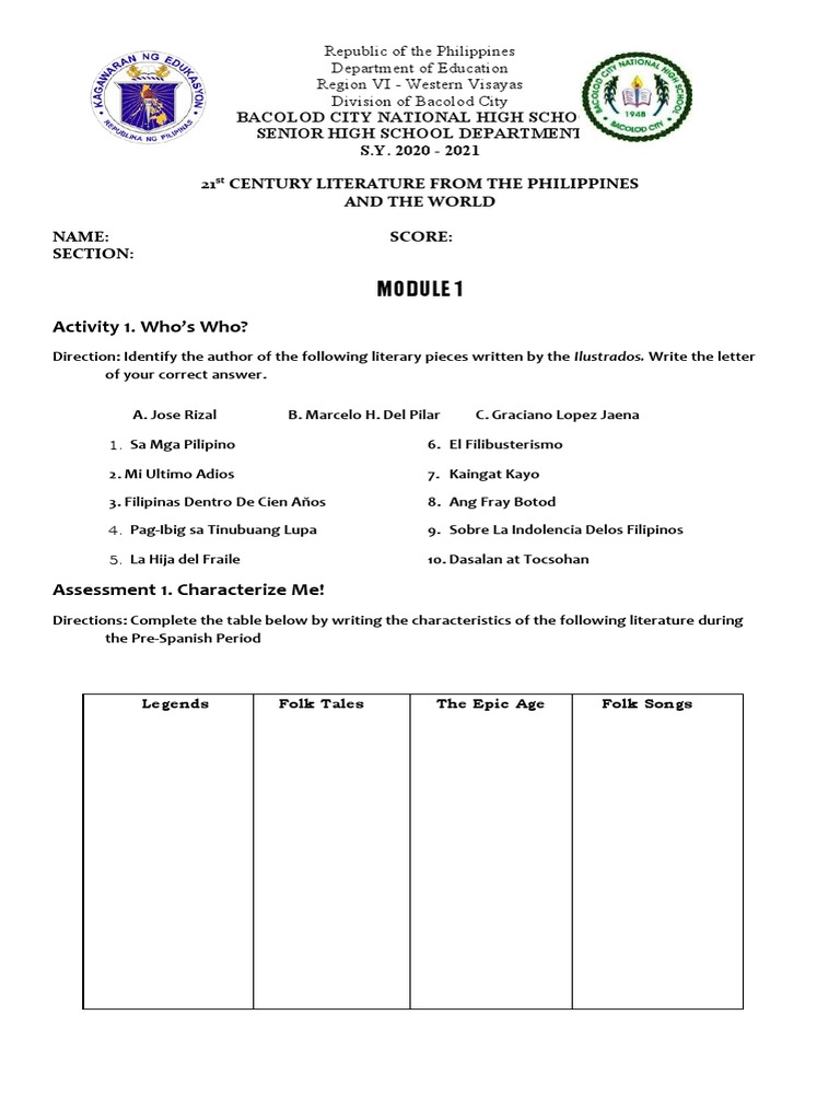 Module 1 - Lesson 1 Activity - Assessments | PDF | Philippines