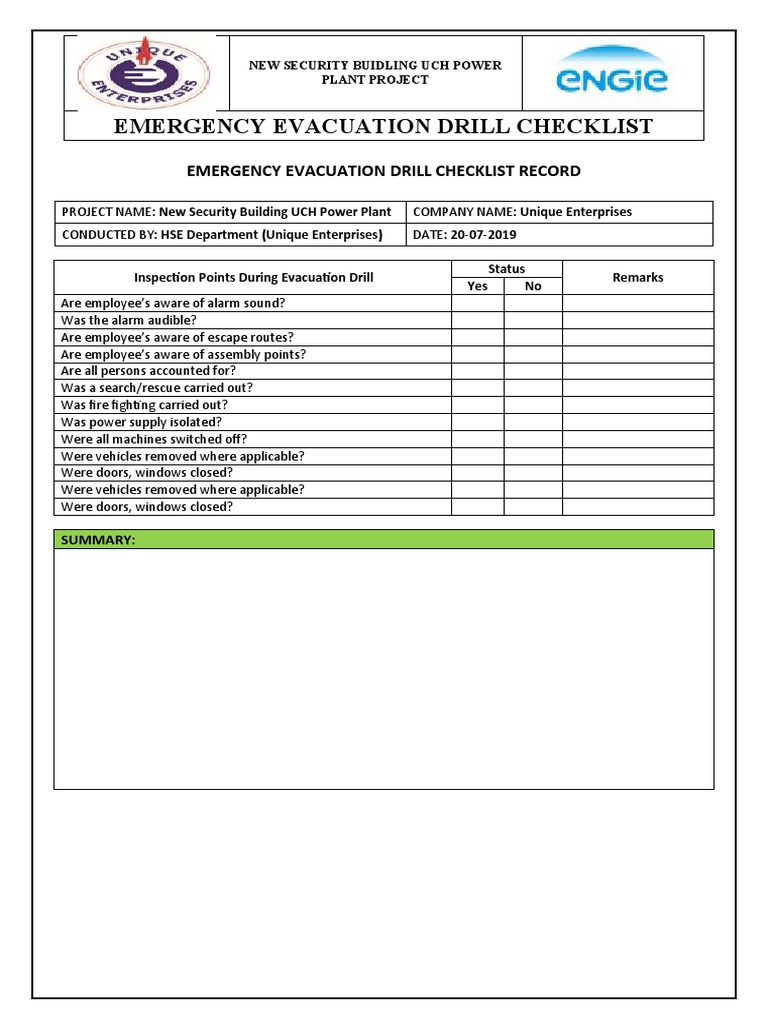 Checklist of Emergency Evacuation | PDF