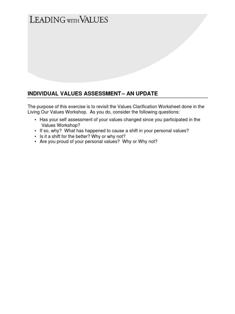 Individual Values Assessment - An Update | PDF | Value (Ethics ...