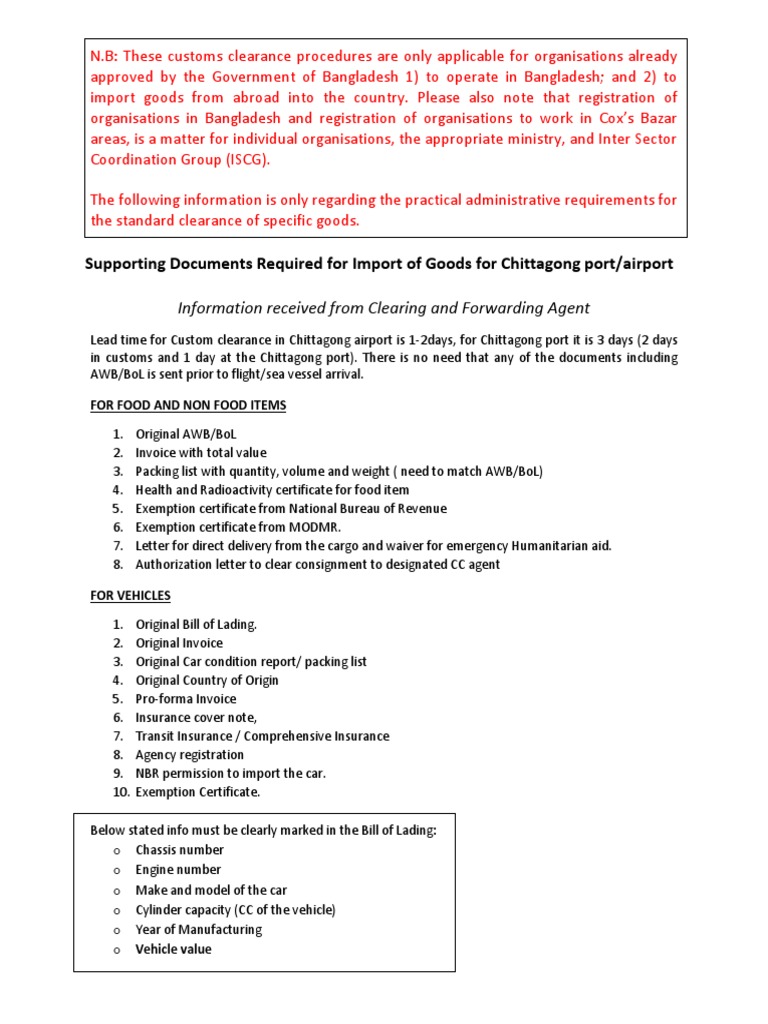 Supporting Documents Required Forimportgoods Bangladesh | PDF