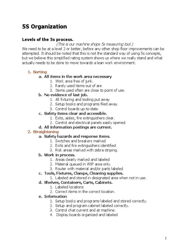 5S Organization: Levels of The 5s Process | PDF | Business