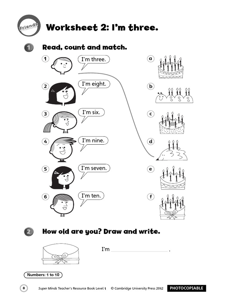 Worksheet 2: I'm Three.: Read, Count and Match | PDF | Leisure