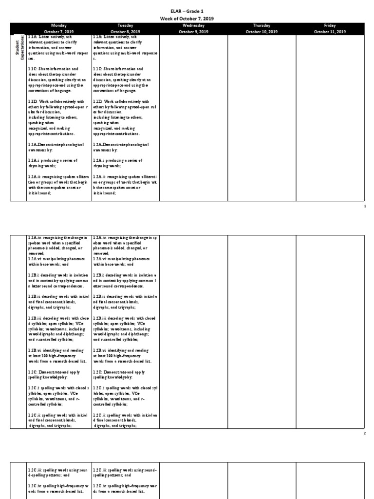 1st Grade-Week 8-RLA Plans | PDF | Reading Comprehension | Part Of Speech