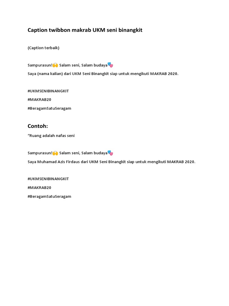 Caption Twibbon Makrab Seni PDF | PDF