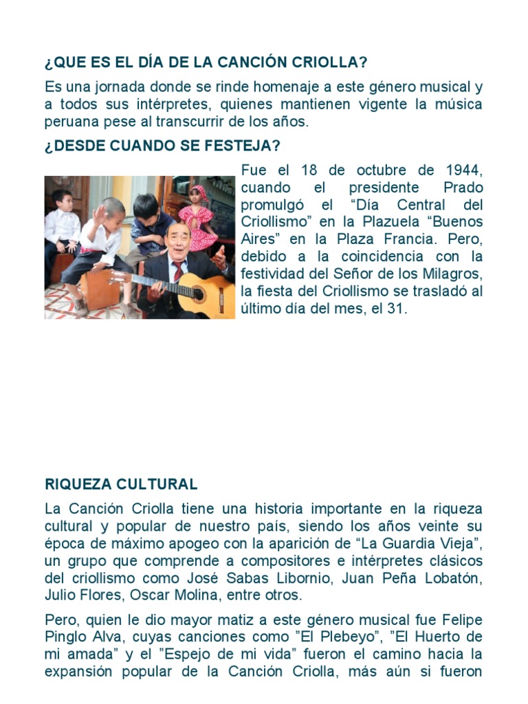 Que Es El Día de La Canción Criolla | PDF