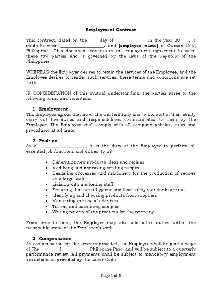 Employment Contract | PDF | Employment | Business Law