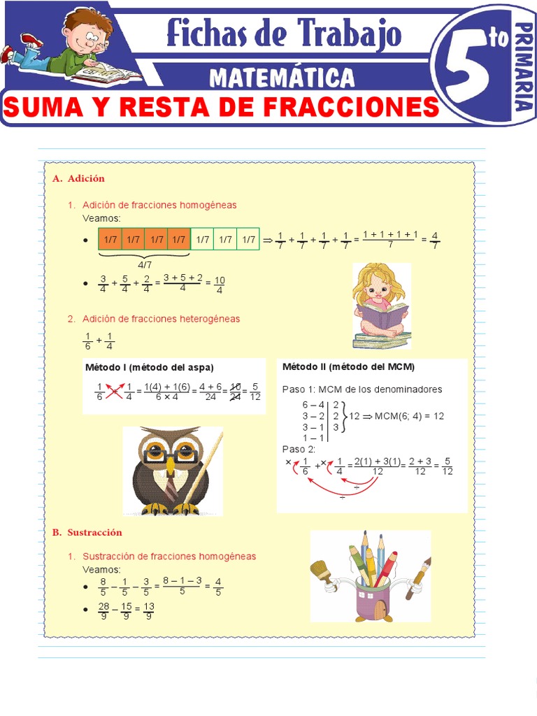 Suma y Resta de Fracciones 5° Primaria | PDF | Números | Aritmética