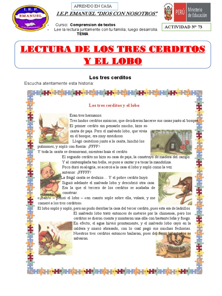 ACTIVIDAD #73 Lectura-de-Los-Tres-Cerditos-y-el-Lobo-para-Primer-Grado ...