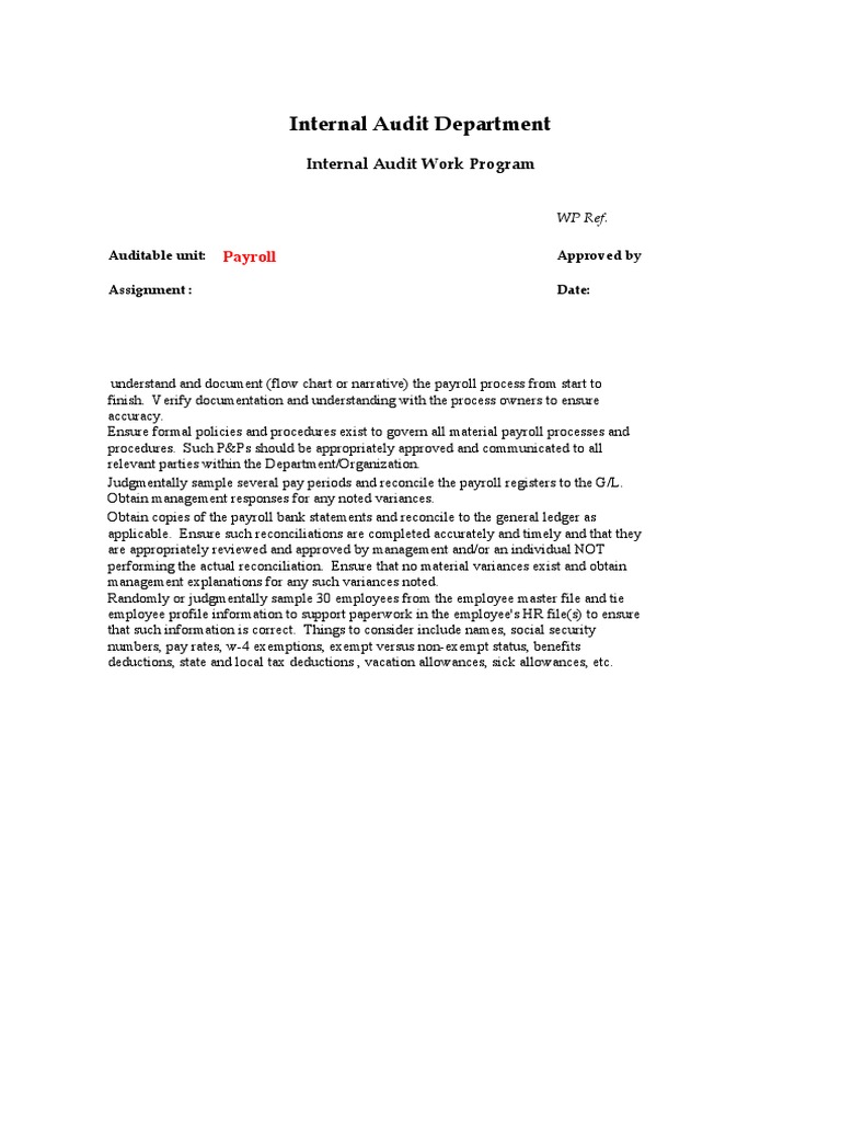 Payroll Process Internal Audit Guide | PDF