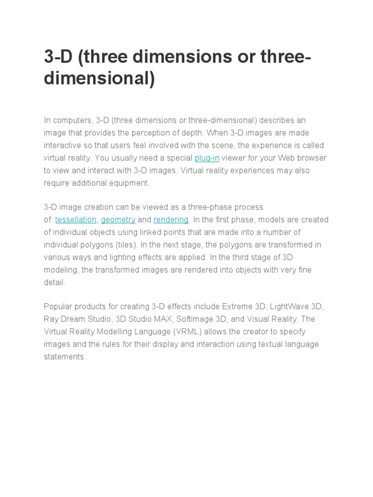 3-D (Three Dimensions or Three-Dimensional) : Plug-In | PDF