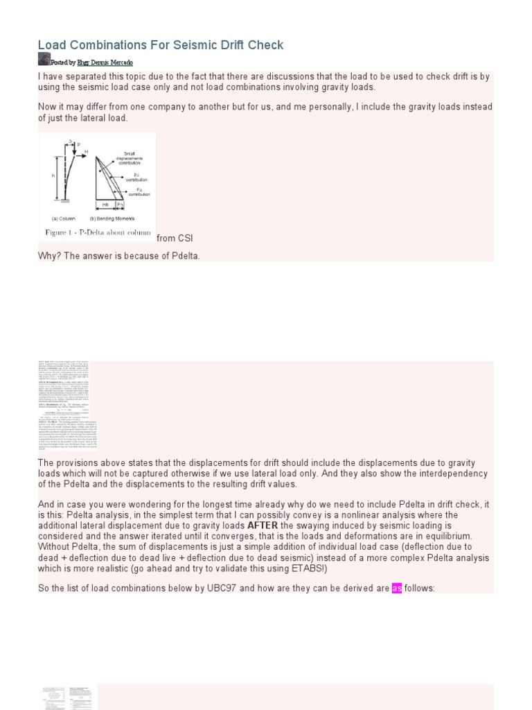 Load Combinations For Seismic Drift Check: Engr Dennis Mercado | PDF