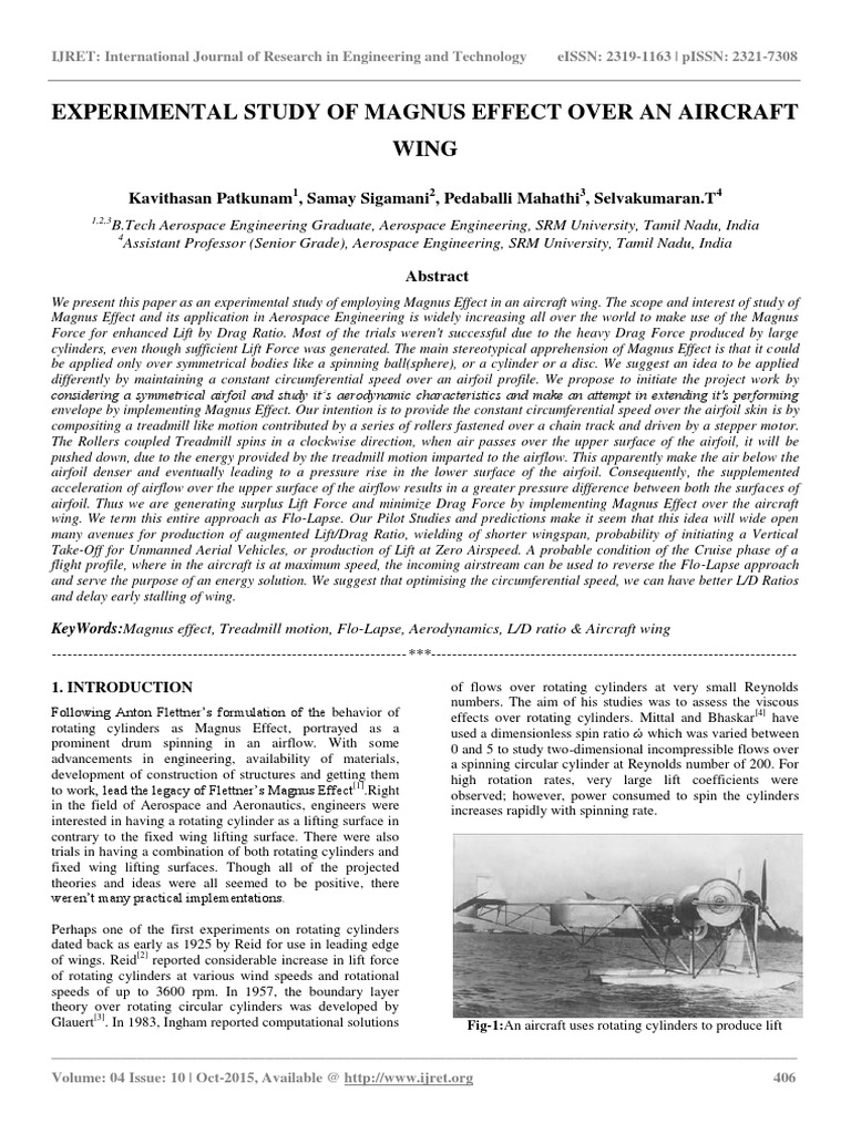 Experimental Study of Magnus Effect Over An Aircraft Wing | PDF | Lift ...