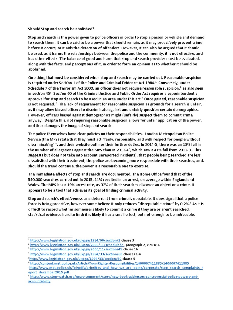Evaluating Stop and Search Policies | PDF | Reasonable Suspicion | Police