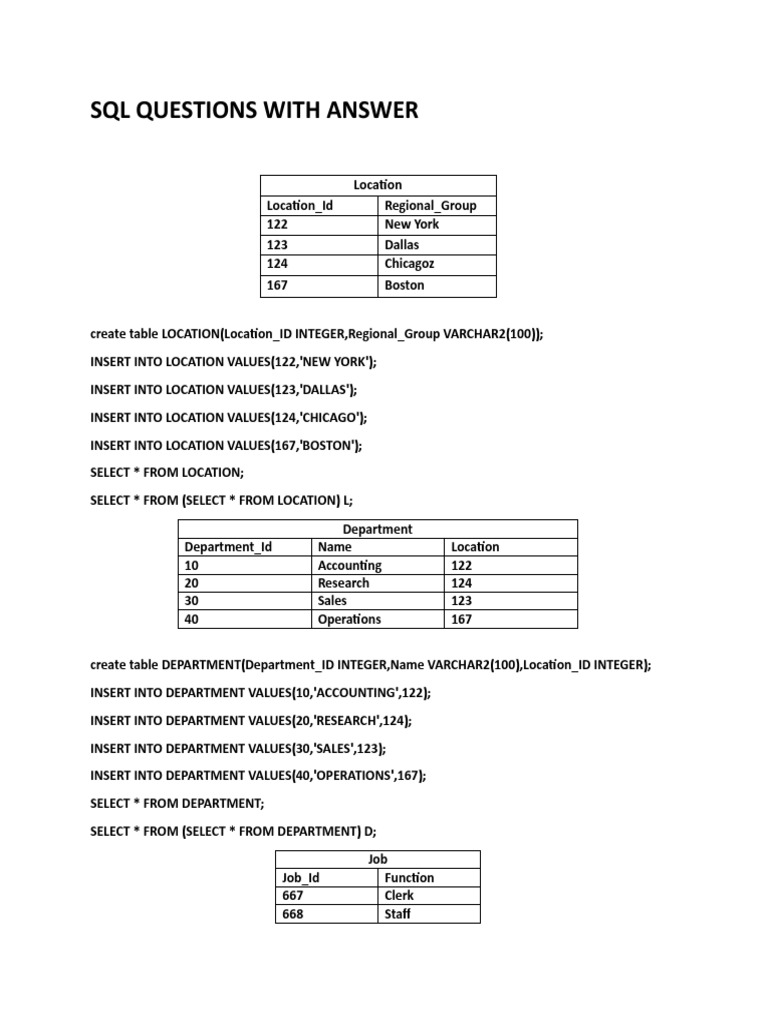 SQL Questions With Answer | PDF | Pl/Sql | Salary