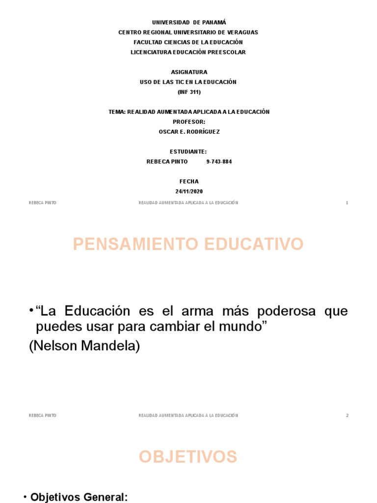 Rebeca Pinto (Realidad Aumentada en La Educación) | PDF | Realidad ...