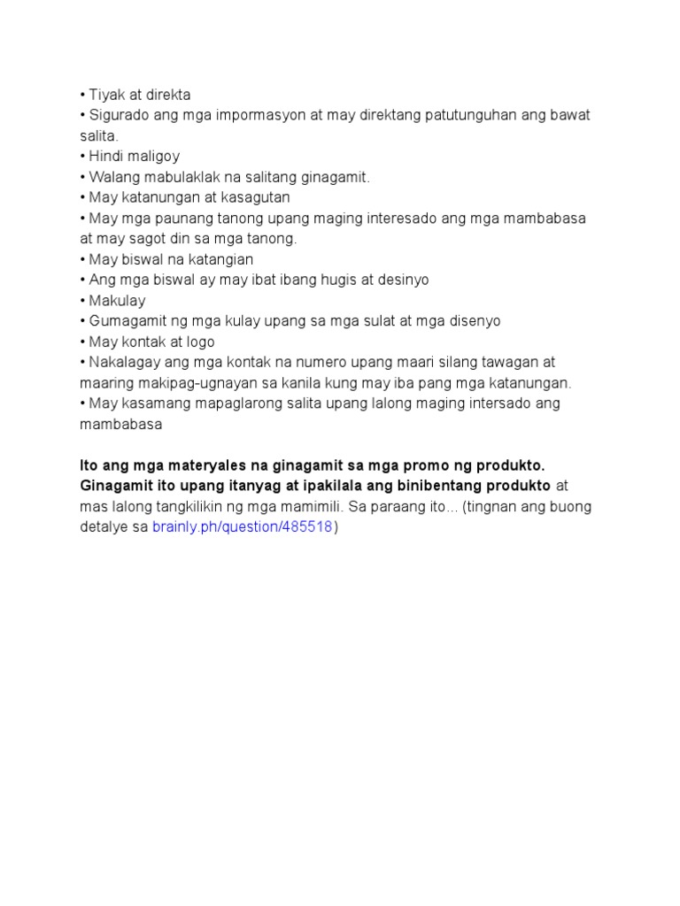 Mga Katangian NG Promotional Materials | PDF