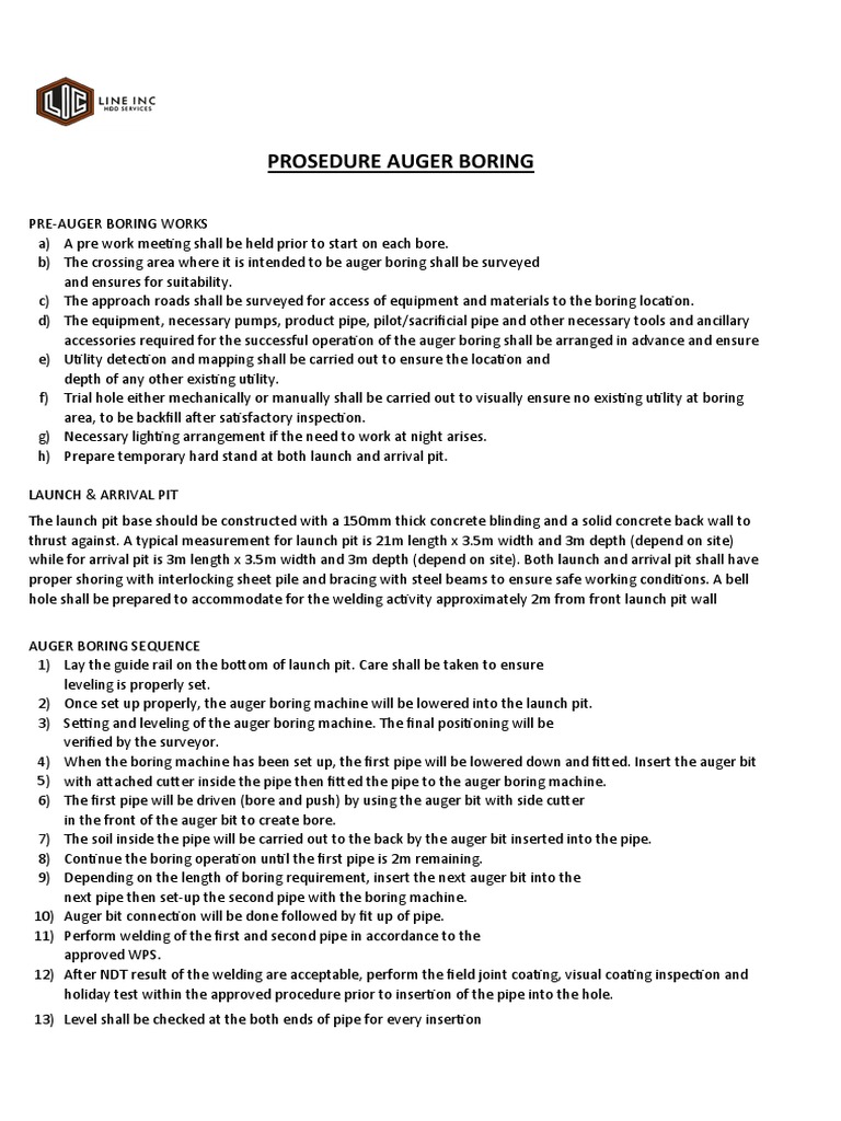 Prosedure Auger Boring | PDF | Deep Foundation | Pipe (Fluid Conveyance)