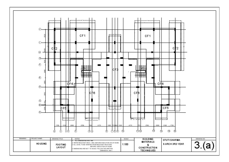 Footing Layout Drawing with Dimensions and Notes for Housing Project | PDF