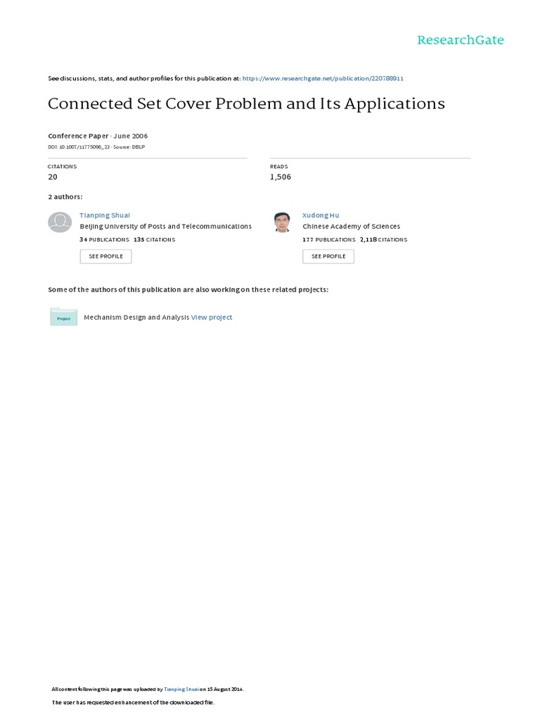 Connected Set Cover Problem and Its Applications: June 2006 | PDF ...