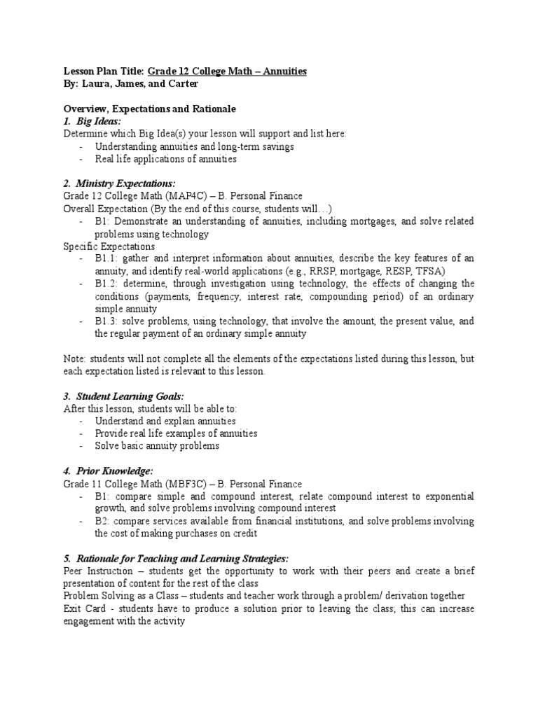 Map4c - Annuities Lesson 1 | PDF | Interest | Teachers