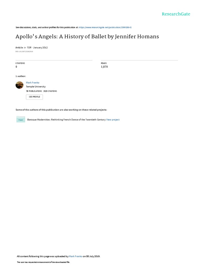 Apollo's Angels: A History of Ballet by Jennifer Homans: TDR January ...