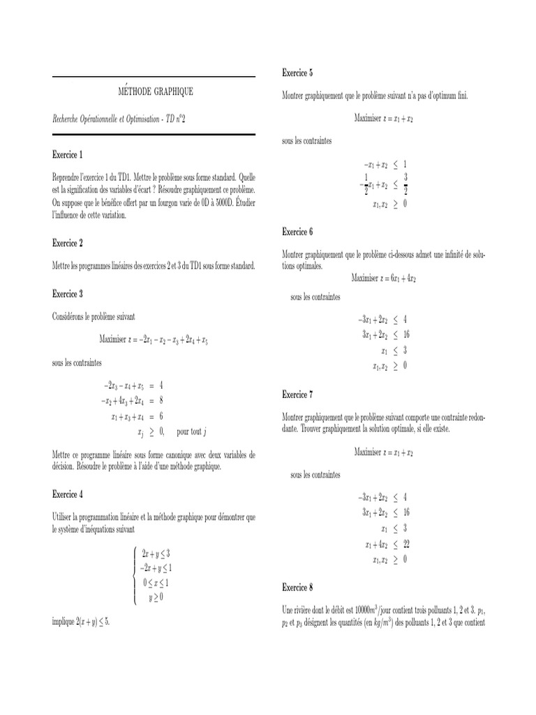 TD 2 Méthode Graphique | PDF | Optimisation linéaire | Mathématiques de l'informatique