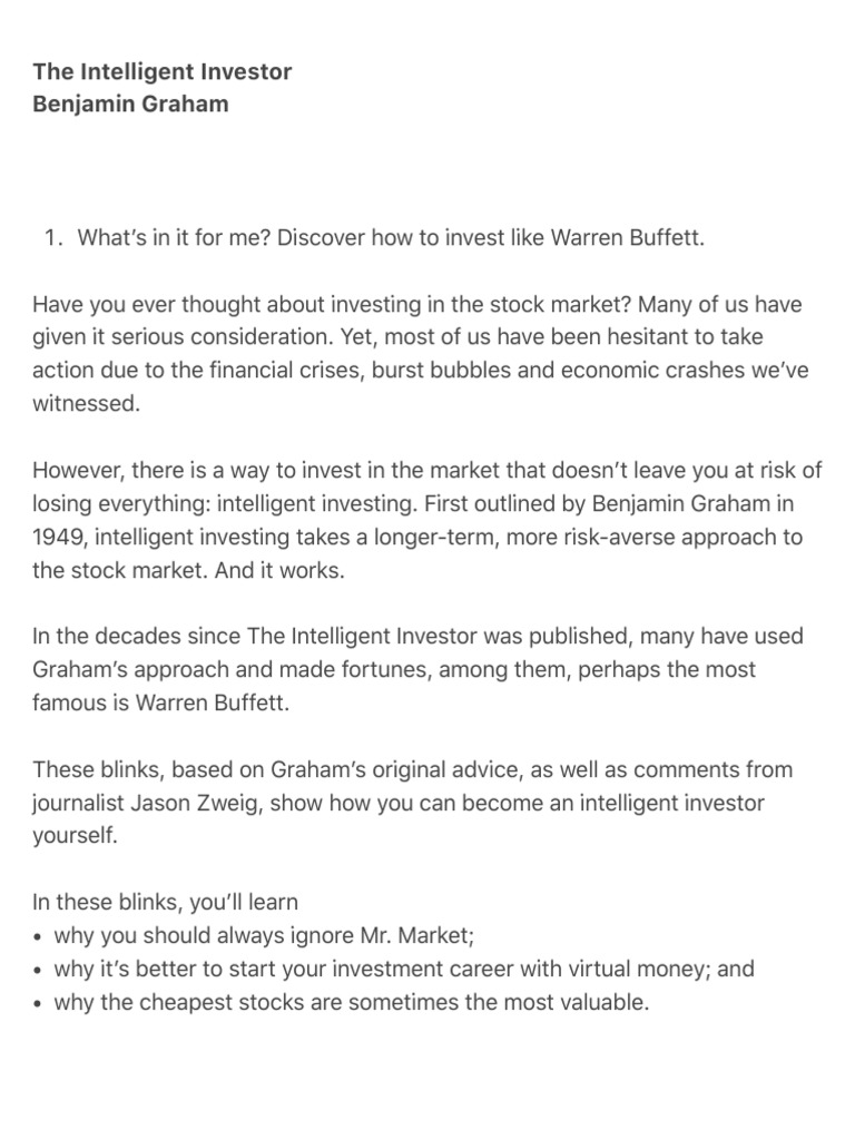 The Intelligent Investor PDF | PDF | Speculation | Investor