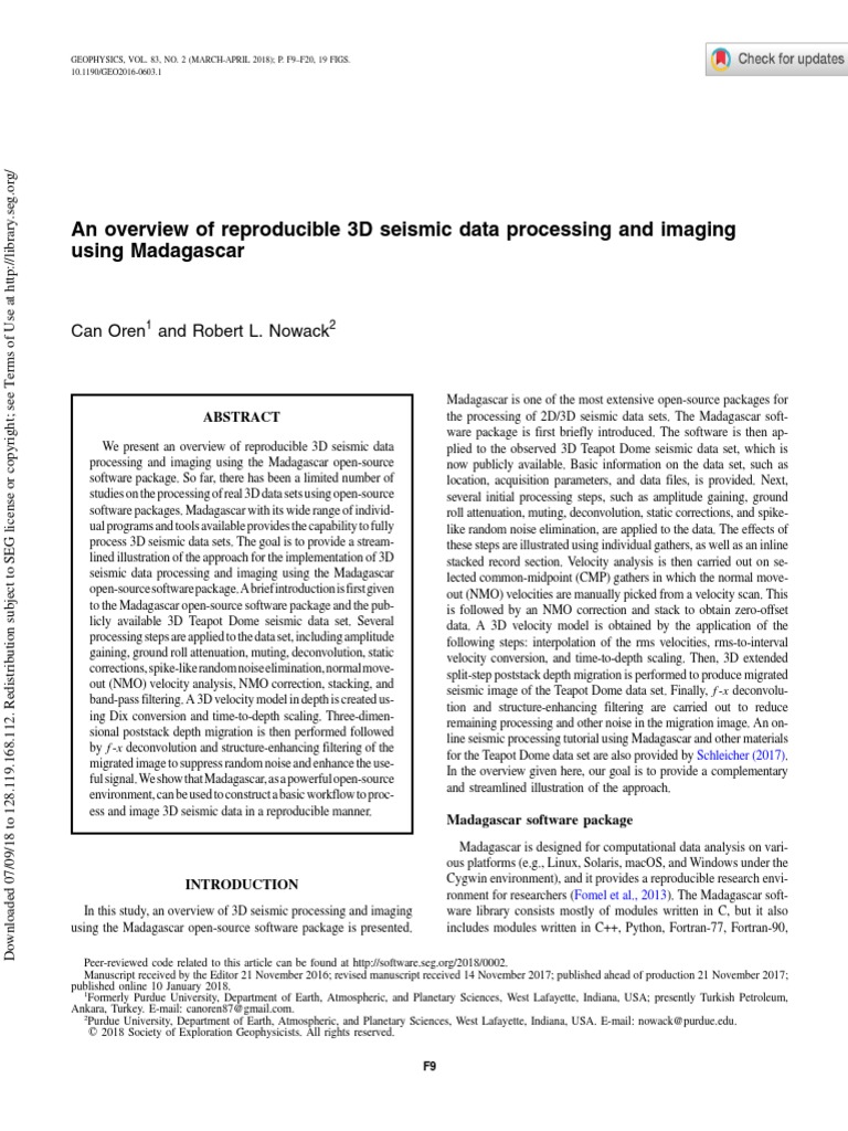 An Overview of Reproducible 3D Seismic Data Processing and Imaging Using Madagascar | PDF ...