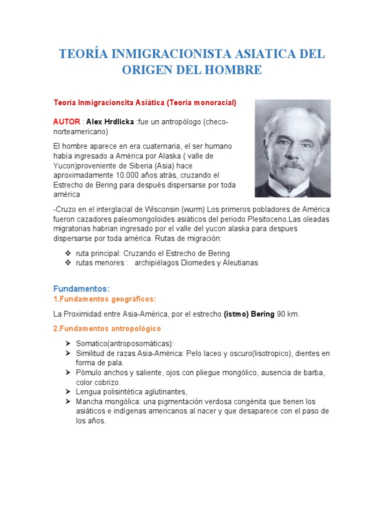 Teoría Inmigracionista Asiática de Hrdlicka | PDF | Ciencias sociales